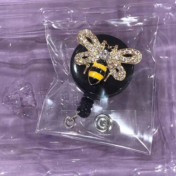 Retractable Badge Reel/ ID Badge Holder With Bulldog Clip - Rhinestone ...