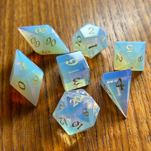 Gemstone Opalite Elven Cut Polyhedral Dice (with Box) Dnd Set - Etsy