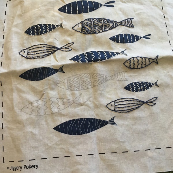 Blue Fish Embroidery Kit. Scandi Design. Embroidered Wall Art. - Etsy