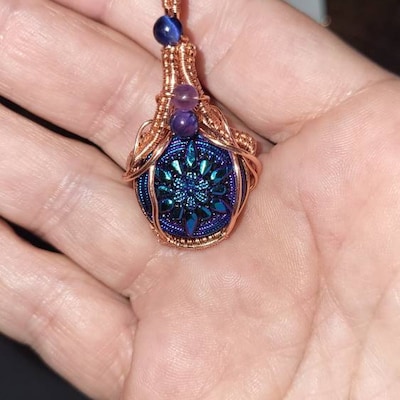 TWO 2 Pressed Glass Snowflake Compass Rose Cabochon Cab Golden Shadow ...