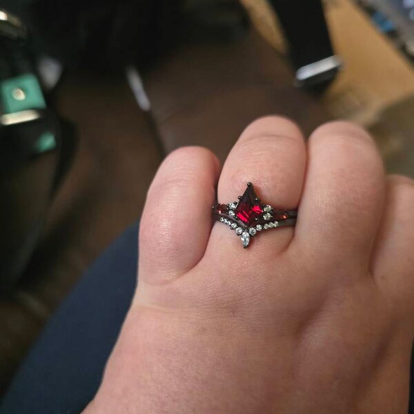 Skye Natural Red Garnet Couples Ring Set- His and Hers Matching Wedding ...