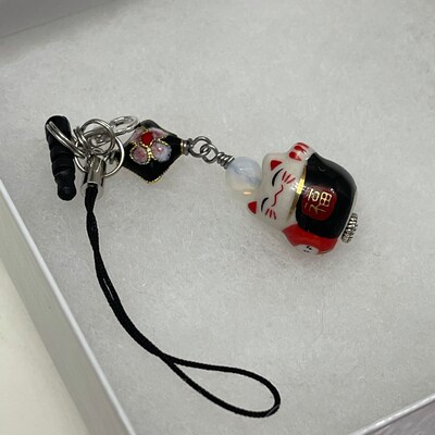 Custom Name Charm Kawaii Cat Phone Charm Black Maneki Neko Phone Charm ...