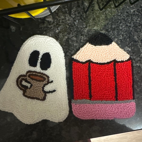 Pink Bow Coaster, Cherry Punch Needle Coaster,cherry and Bowl Mug Rugs ...