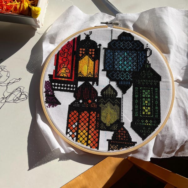 Moroccan Lanterns Cross Stitch Pattern: Bohemian Ramadan Design (PDF ...