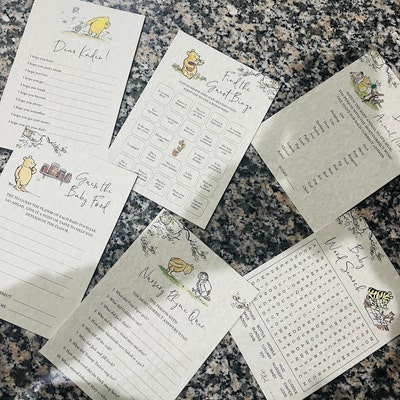 Classic Winnie the Pooh Baby Shower Games Editable Printable Game Cards ...