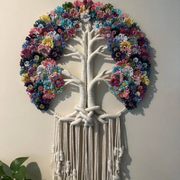 Tree of Life Macrame Wall Hanging With Flowers, Boho Wall Art, Wall ...