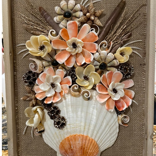 Seashell Wall Art, Coastal, Nautical, Beach Decor, Seashell Flowers ...