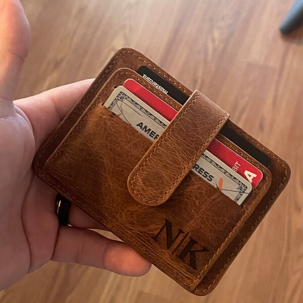 Small Front Pocket Wallet, Slim Leather Wallet, Personalized Minimalist ...