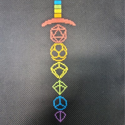 Dice Sword Cross Stitch Pattern, Rainbow Game Embroidery, Dice ...