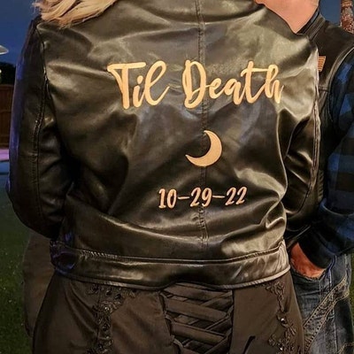 CUSTOM TEXT Black Leather Crop Jacket Personalize Black Moto Faux ...