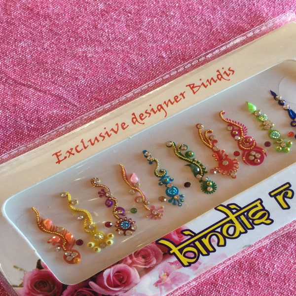 10 Round Premium Bindis With Crystals. Pretty Fancy Bindi Face Jewels ...