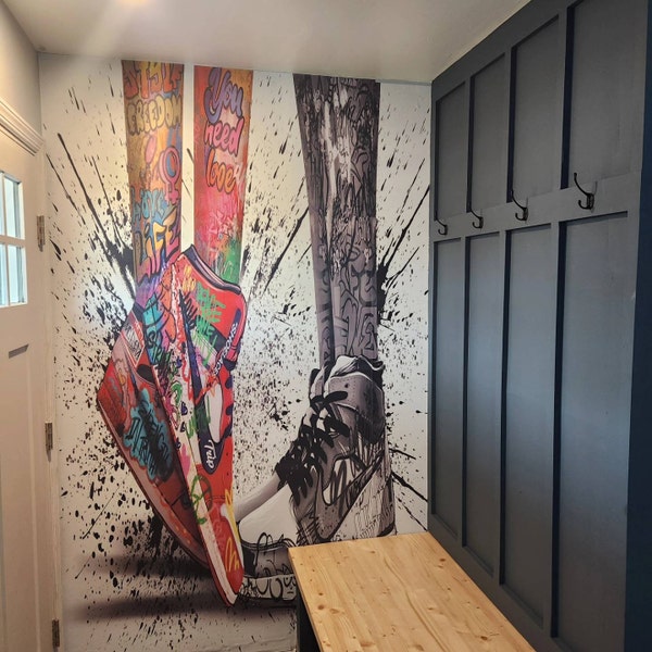 3D Papercraft, Love in Shoes Wall Mural, Shoes Wall Paper, Wall Print ...