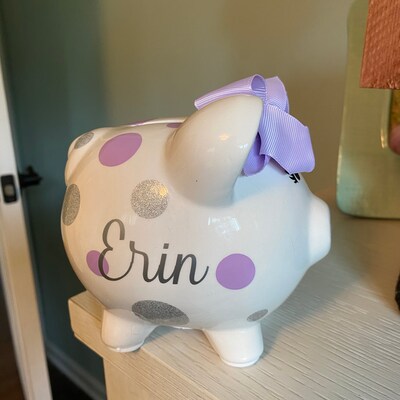 Personalized Piggy Bank, Piggy Banks for Girls, Lavender and Silver ...