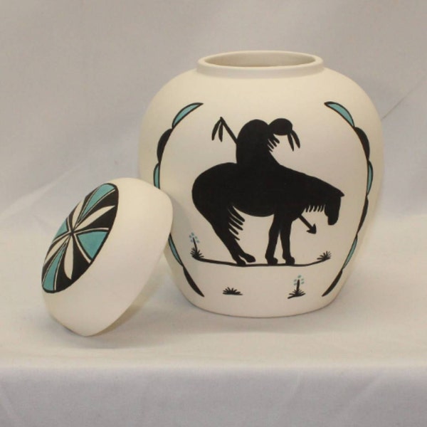 Native American Urn Ceramic Jar With Lid, Hummingbird Adult Cremation ...