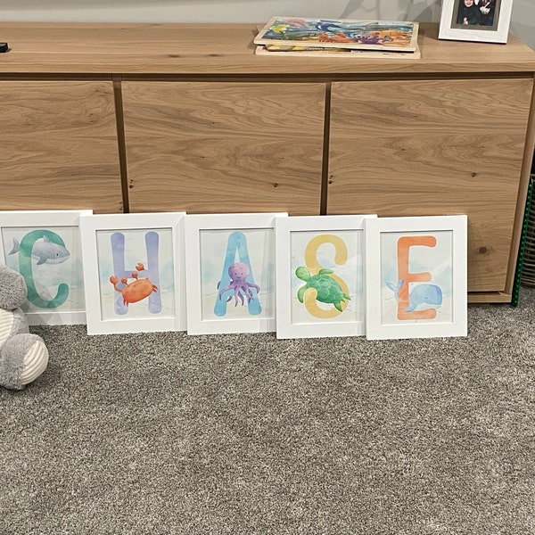 Ocean Theme Name Printable Wall Art for Kid, Sea Turtle Art Watercolor ...