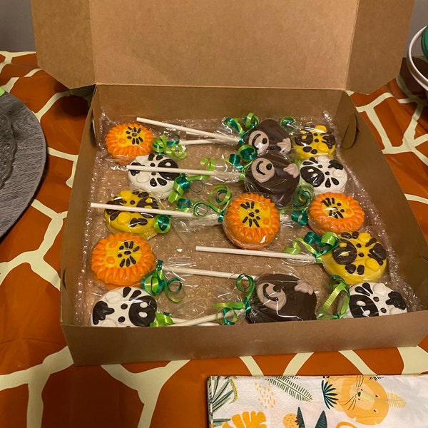 Zoo Animal Oreo Cookie Pops / Safari Party Favor / Chocolate Covered ...