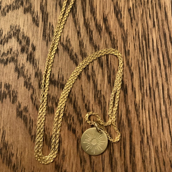 Dainty 14k Solid Gold Sun Necklace: Brushed Sunshine Coin Pendant - Etsy