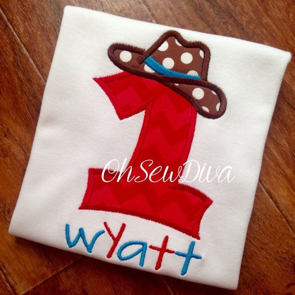 Number One Cowboy Hat 1st Birthday Applique Machine Embroidery Design ...