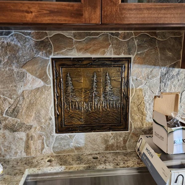 Pine Tree Triple Tile Left Mosaic 8x16 Hand Cast Metal in Montana. You ...