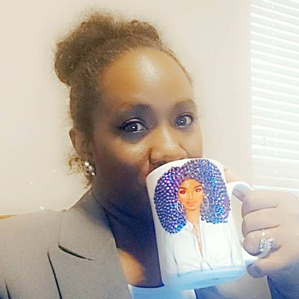 Personalized Afro American Woman Mug. 12oz Stainless Steel Bling Mugs ...