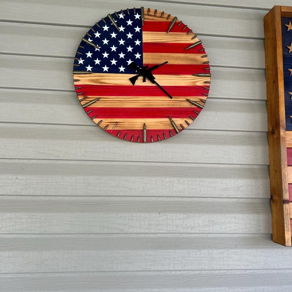 American Flag Clock,rustic USA Clock,patriotic Wall Clock,usa Flag ...