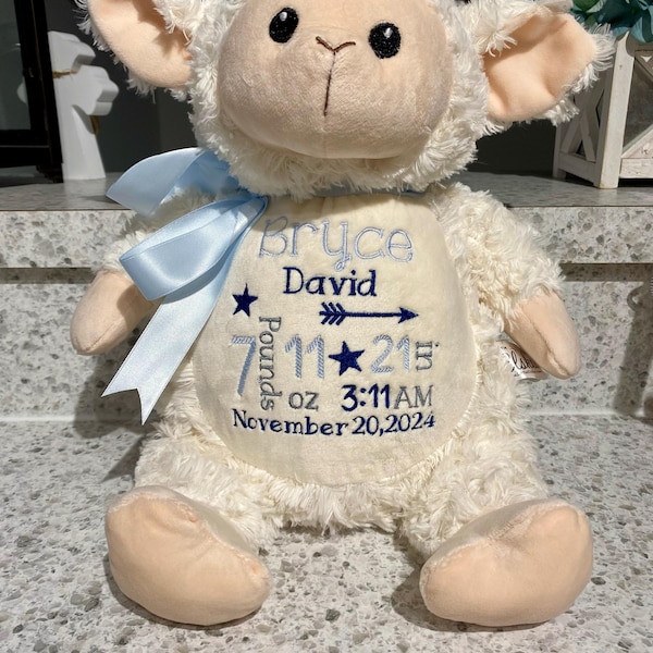 Personalized Stuffed Animal Birth Announcement Embroidered Baby Stat ...