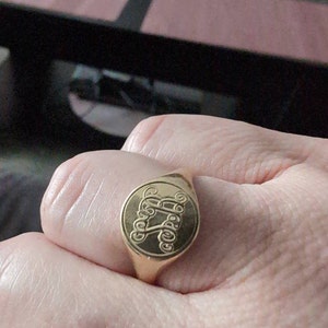 14K Solid Gold Signet Ring real Gold Monogram Ring-monogram Ring-signet Ring-personalized Signet ...