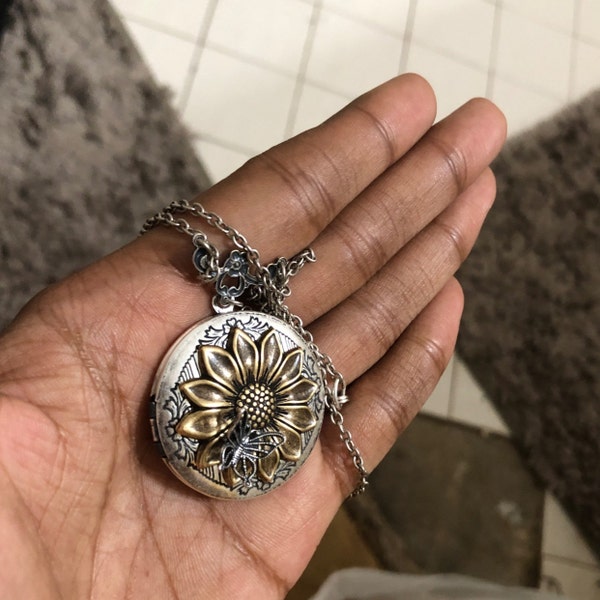 Sunflower Necklace, Sunflower Locket Necklace, Silver Sunflower Locket ...