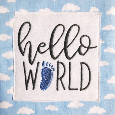 New Baby Embroidery Design Hello World With Pink or Blue Baby Footprint ...