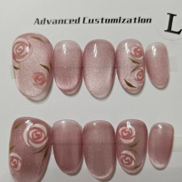 Retro European Nail/long Almond Nails/handmade Press on Nails/red and ...