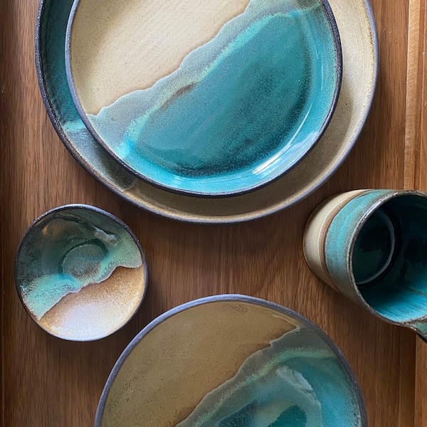 Ceramic Serving Dish Set, Modern Ceramic Dinnerware Set, Beige and ...