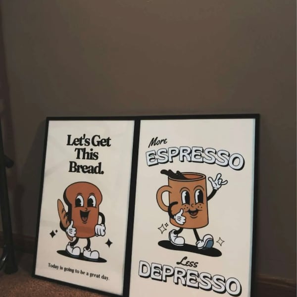 Retro Mascot Art PRINT, Let's Get This Bread, Motivational Kitchen Wall ...