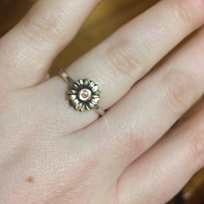 Sunflower Ring, Stack Ring, Flower Stack Ring, Flower Ring, Silver Stack Ring, Sunflower Stack ...