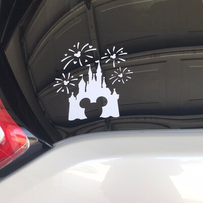 Mickey Castle Decals With Fireworks for Vehicle, Disney Window Decal ...