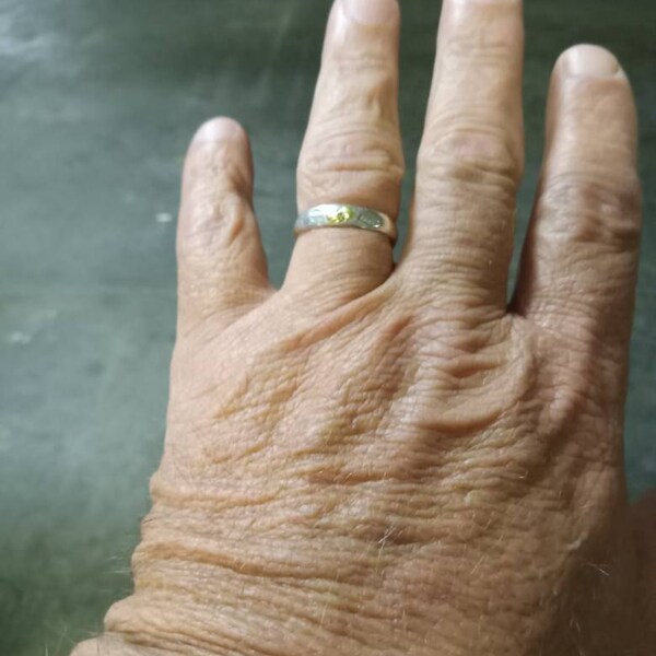 Wide Single Nugget Ring - Sterling Silver and Natural Gold Nugget Ring ...