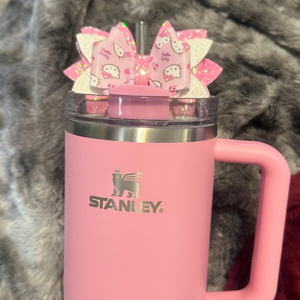 Stanley Tumbler Bow Iridescent Pink Light Pink Glitter Straw Topper ...