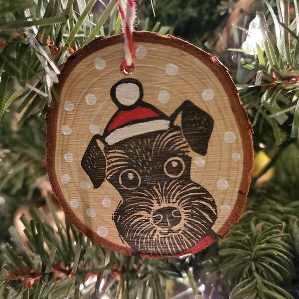 Schnauzer Dog Christmas Tree Decoration - Hand Printed - Handmade ...