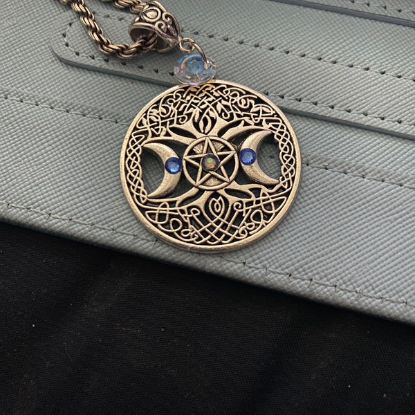 Pentacle Necklace Wiccan Jewelry / Pagan Jewelry Triple Moon Necklace ...