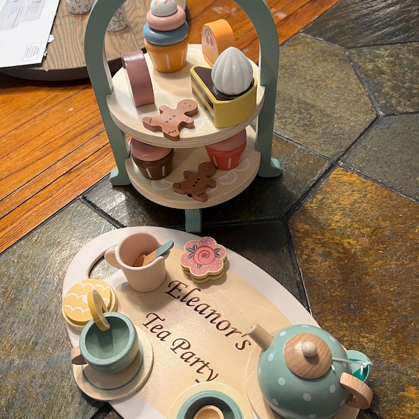 Personalized Wooden Tea Party Play Set, Custom Tea Set Toy, Gift for ...