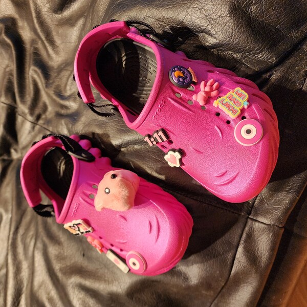 New Trending Pink and White Croc Compatible Shoe Charms, Clog Charms ...