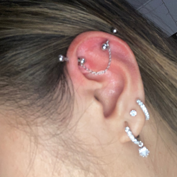 Industrial Piercing Bars With Chains, Ear Cartilage Bars With Chain ...
