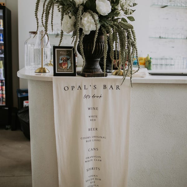 Fabric Bar Sign, Wedding Bar Menu, Custom Linen Bar Sign, Bar Sign ...