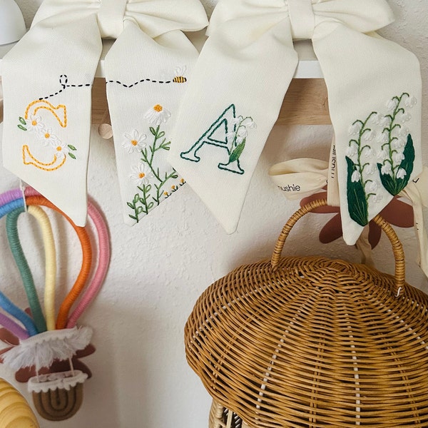 Hand Embroidered Bow, Handmade Hair Clips, Floral Hair Bow, Custom Name ...