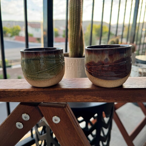 Set of Two Hand Thrown Brown and Green Stemless Wine Glasses. - Etsy