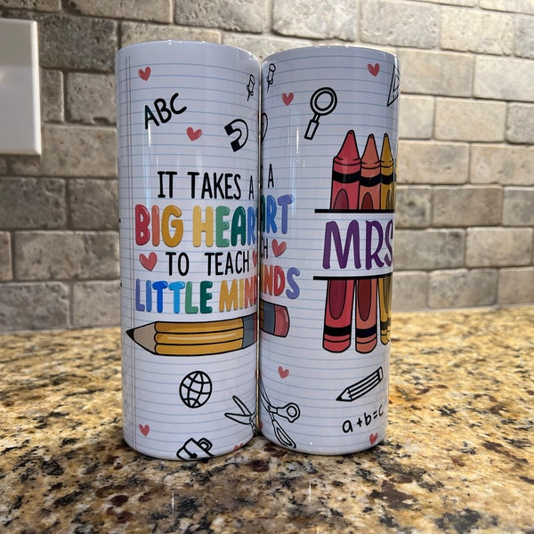 Rainbow Teacher 20oz Skinny Tumbler Design, Big Heart to Teach Little ...