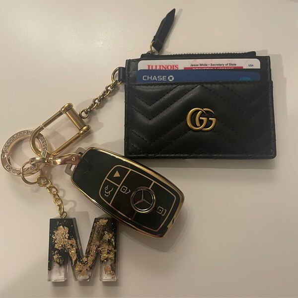 Glam Black, Clear and Gold Initial Keychain | Resin Initial Keychain ...