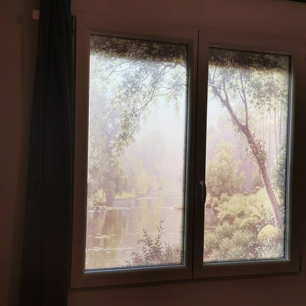 Forest Window Film Self-adhesive, Fantasy Misty Jungle Plant Bamboo ...