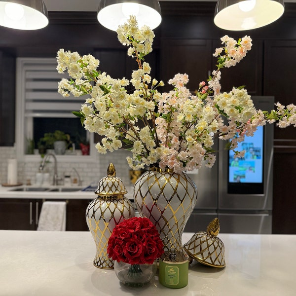 37" Artificial Cherry Blossom Branch in Cream White, Faux Spring ...