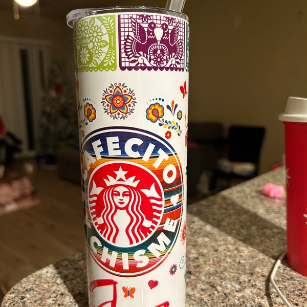 Cafecito Y Chisme 20oz Skinny Tumbler Colorful Mexican Theme Banner ...