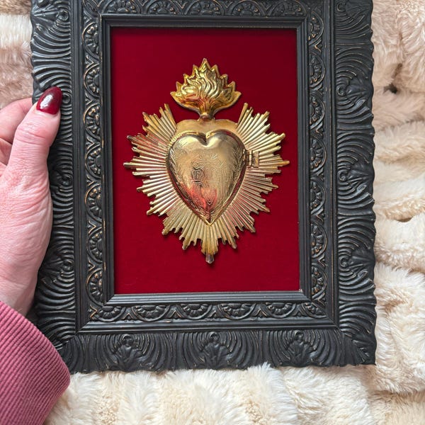 Gold Sacred Heart in Ornate Frame, Macabre, Catholic, Religion ...